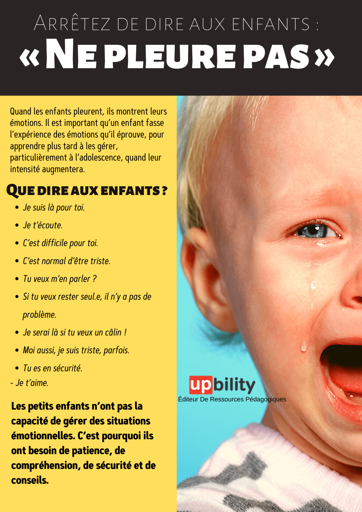 Arrêtez de dire aux enfants : « Ne pleure pas » – Éditions Upbility